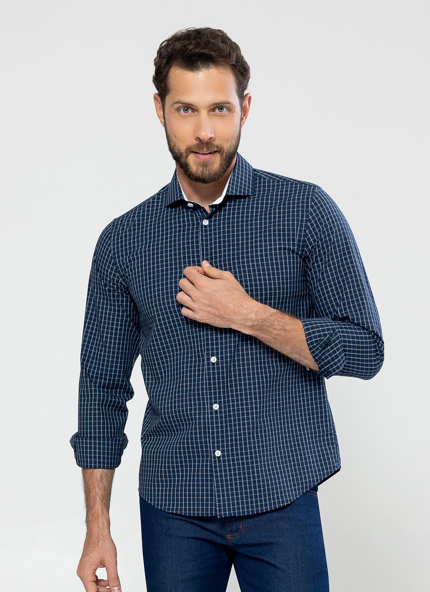 Camisa Plus Size Happy Fashion Xadrez Marinho