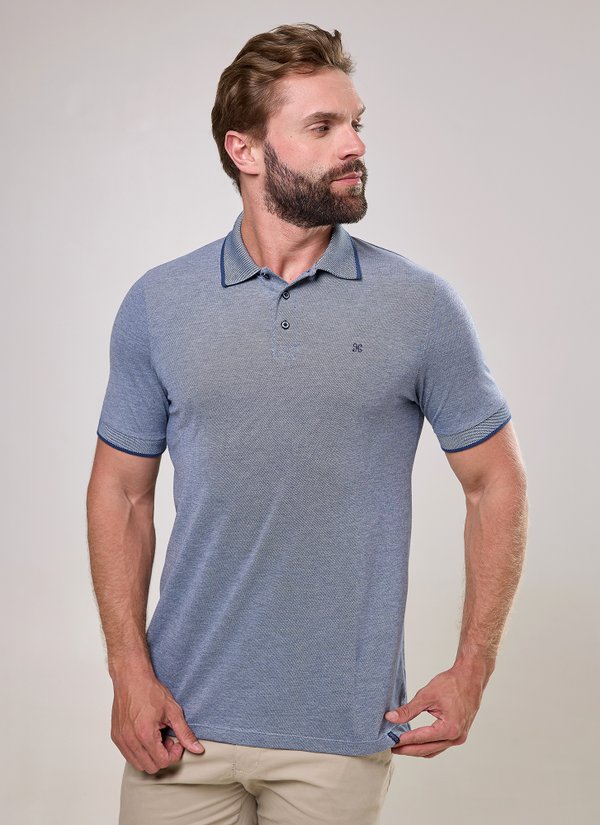 Camisa Polo Masculina Piquet Liam Azul